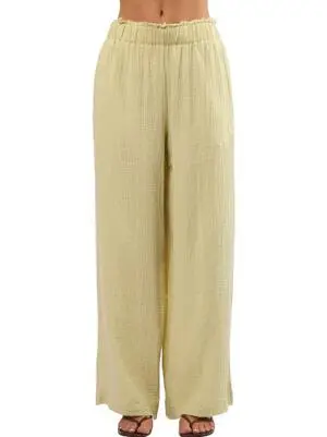 VIENS AVEC MOI Resort Crinkle Wide Leg Cotton Pants - Seafoam
