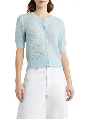 FRAME Short Sleeve Cashmere Cardigan - Sky Blue