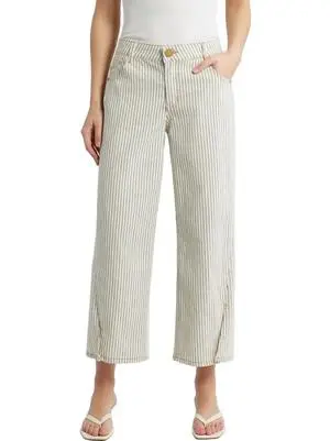 Wit & Wisdom Sam Stripe High Waist Ankle Wide Leg Jeans - Blanched Almond/navy