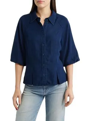 Wit & Wisdom Bubble Sleeve Flared Button-up Top - Indigo