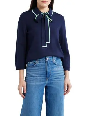 Wit & Wisdom Tipped Bow Sweater - Navy/retro Green Multi