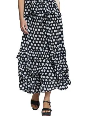 APNY Tiered Pull-on Midi Skirt - Blackwhite