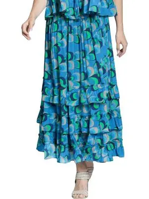 APNY Tiered Pull-on Midi Skirt - Blue Lagoon
