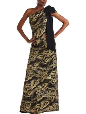 Tadashi Shoji Metallic Jacquard One-shoulder Gown - Gold/black