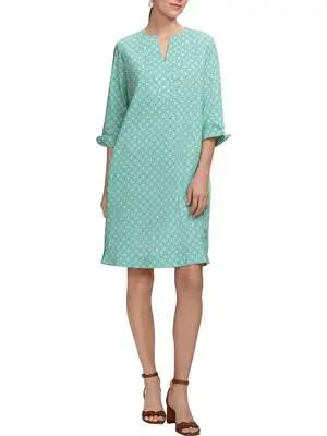 Foxcroft Geo Lattice Print Cotton Shift Dress - Green/white