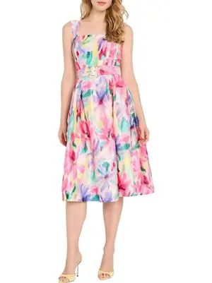 TAHARI ASL Floral Fit & Flare Dress - Ivory Multi