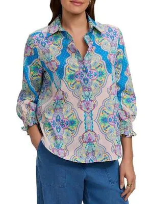 Foxcroft Paisley Linen Blend Button-up Shirt - Purple/multi
