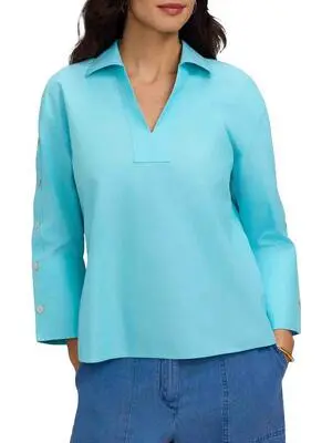Foxcroft Lainey Cotton Popover Top - Capri Blue