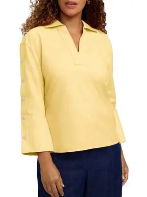 Foxcroft Lainey Cotton Popover Top - Lemon