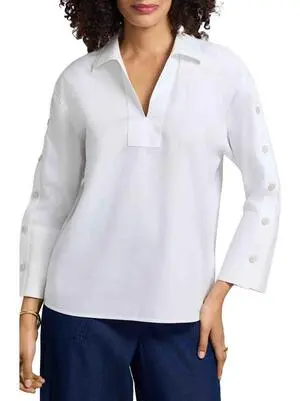 Foxcroft Lainey Cotton Popover Top - White