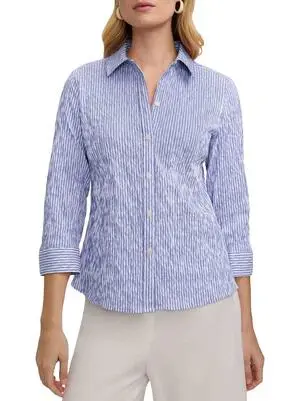 Foxcroft Hampton Crinkle Jacquard Shirt - Blue/white