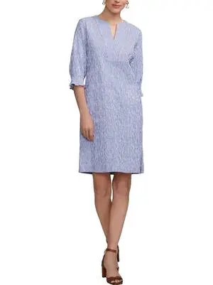Foxcroft Alicia Crinkle Jacquard Dress - Blue/white