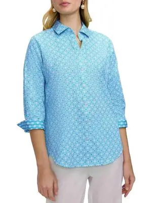 Foxcroft Margie Geo Lattice Button-up Shirt - Blue/white