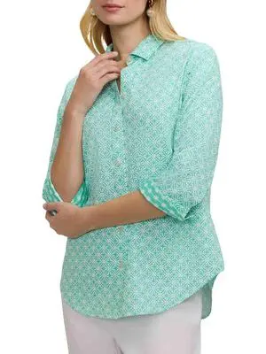 Foxcroft Margie Geo Lattice Button-up Shirt - Green/white
