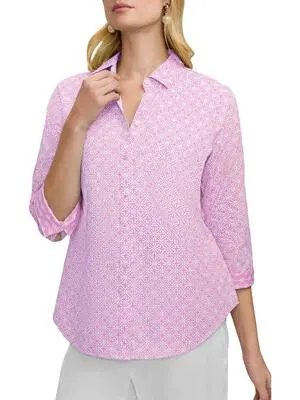 Foxcroft Margie Geo Lattice Button-up Shirt - Pink/white