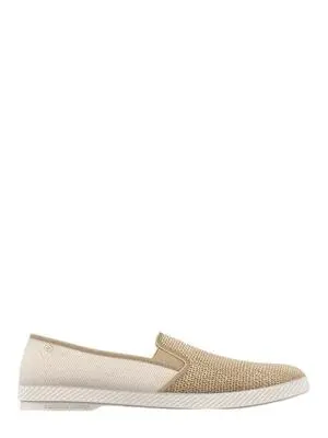 Rivieras Classic Cotton Canvas And Raffia Slip-on Loafer - Ecru