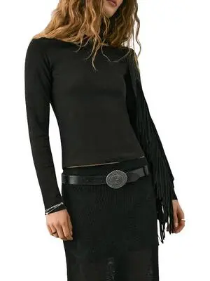 Mango Semisheer Knit Top - Black