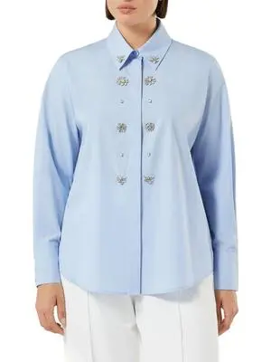 Marina Rinaldi Embellished Cotton Button-up Shirt - Sky Blue