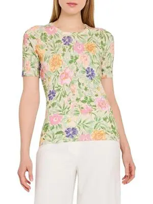 TAHARI ASL Floral Print Fine Knit Sweater - Nude Ross