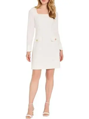 TAHARI ASL Long Sleeve Crepe Sheath Dress - Ivory