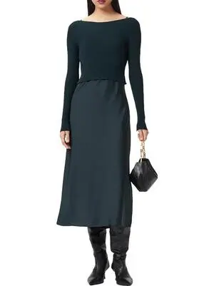 ALLSAINTS Hera Long Sleeve 2-in-1 Rib Sweater & Midi Slipdress - Collegiate Blue
