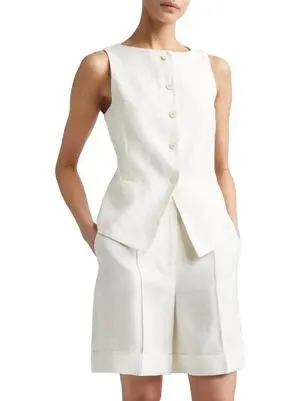 Eleventy Linen Blend Bateau Neck Vest - 00 Ivory