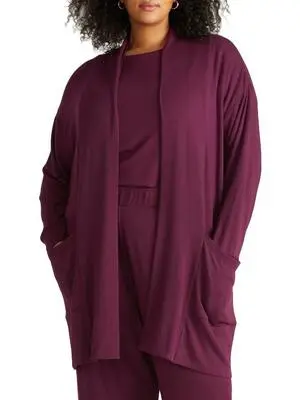 Universal Standard Travelknit Long Open Front Cardigan - Gamay Burgundy