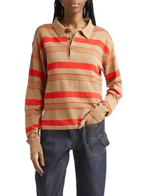 JW Anderson Stripe Cotton & Wool Blend Rugby Polo - Biscuit