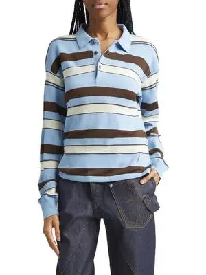 JW Anderson Stripe Cotton & Wool Blend Rugby Polo - Misty Blue