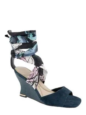 KENNETH COLE Fabia Ankle Wrap Wedge Sandal - Navy Suede