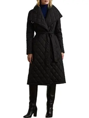 Ralph Lauren Quilted Tie Waist Coat - Black