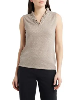 Anne Klein Ruffle Sleeveless Knit Top Porcini