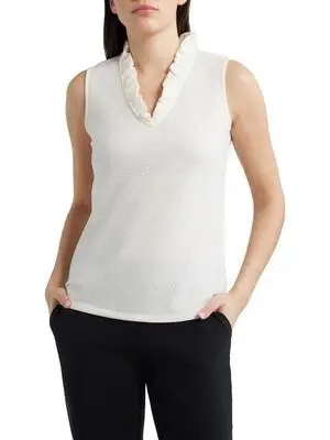 Anne Klein Ruffle Sleeveless Knit Top - White Dove