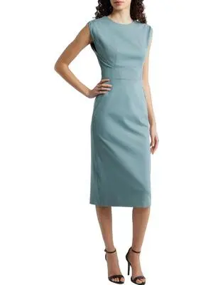 BOSS Detira Grosgrain Waist Detail Sheath Midi Dress - Reef