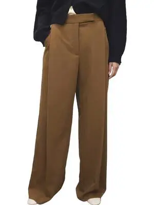 Mango Pleated Wide Leg Trousers - Medium Brown