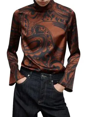 Mango Paisley Print Satin Top - Burnt Orange