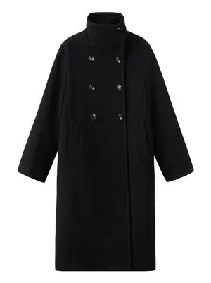 Mango Double Breasted Stand Collar Coat Black