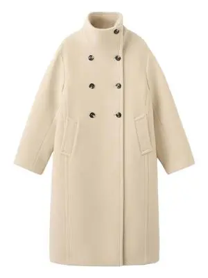 Mango Double Breasted Stand Collar Coat Vanilla
