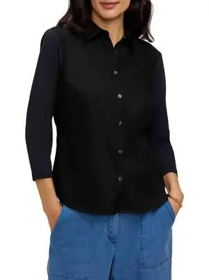 Foxcroft Dina Knit Three-quarter Sleeve Shirt - Black