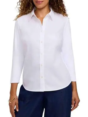 Foxcroft Dina Knit Three-quarter Sleeve Shirt - White