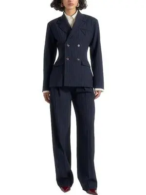 Manière De Voir Maia Pinstripe Double Breasted Blazer - Navy