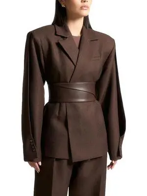 Manière De Voir Twist Sleeve Tailored Blazer With Belt - Brown