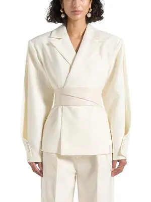 Manière De Voir Twist Sleeve Tailored Blazer With Belt - Cream