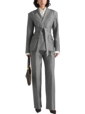 Manière De Voir Delphine Pinstripe Wrap Tie Blazer - Grey