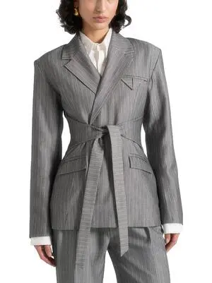 Manière De Voir Delphine Pinstripe Wrap Tie Blazer - Grey