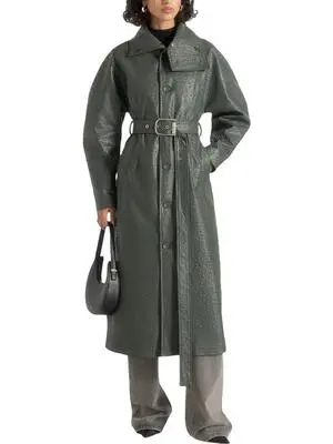 Manière De Voir Leyna Ostrich Hourglass Belted Trench Coat - Sage