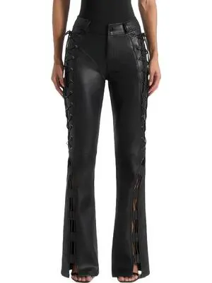 Manière De Voir Leather Lace-up Flared Trousers - Black