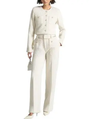 Manière De Voir Celine Cropped Tweed Jacket With Pearl Detail - Cream