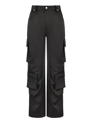 Manière De Voir Satin High Waisted Cargo Trousers - Black
