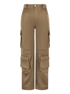 Manière De Voir Satin High Waisted Cargo Trousers - Dark Olive